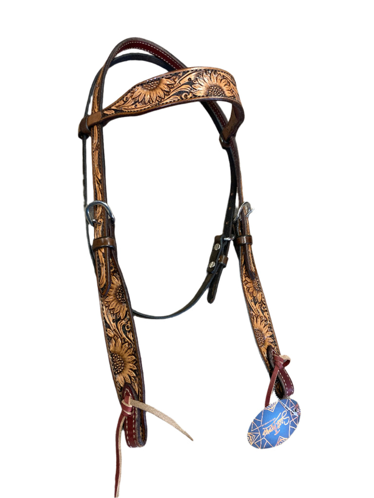 Sunflower Tooled Headstall by Scott Thomas Saddles – Block Saddle ...