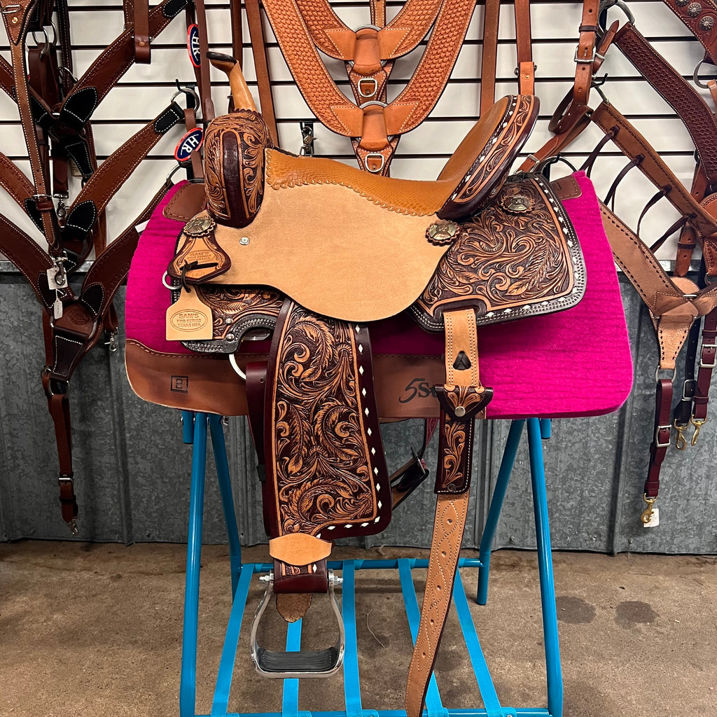 Sam’s Pro Series Buckstitch Barrel Saddle – Block Saddle Company, LLC
