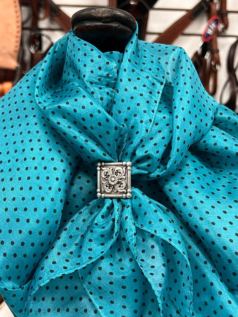 TURQUOISE /BLACK POLKA DOT WILD RAG – Block Saddle Company, LLC