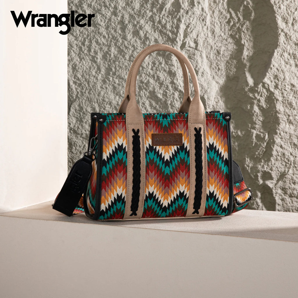 Wrangler Southwestern Pattern Dual Sided Print -Tote/Crossbody – Block ...