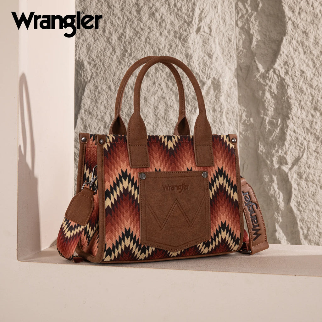 Wrangler Southwestern Pattern Dual Sided Print Tote/Crossbody – Block ...