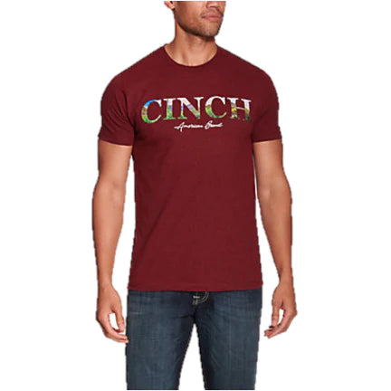 BURGANDY CINCH LOGO TEE SHIRT – Block Saddle Company, LLC